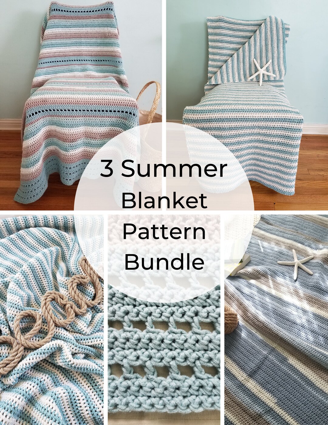 CROCHET PATTERN BUNDLE: 3 Summer Blanket Patterns Collection. Cotton ...