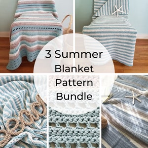 CROCHET PATTERN BUNDLE: 3 Summer Blanket Patterns Collection. Cotton ...