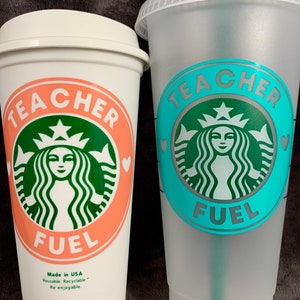 Teacher Fuel With Hearts ~ Starbucks Reusable Cup - Etsy