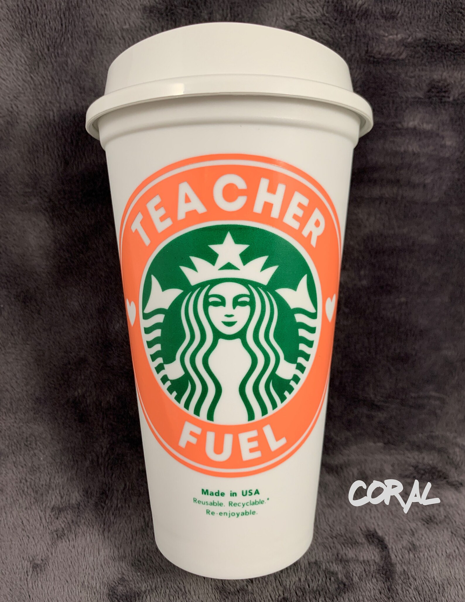 Teacher Fuel With Hearts Starbucks Reusable Cup - Etsy