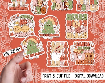 PRINTABLE Stickers, Png Files, Retro Christmas Stickers, Holiday ...
