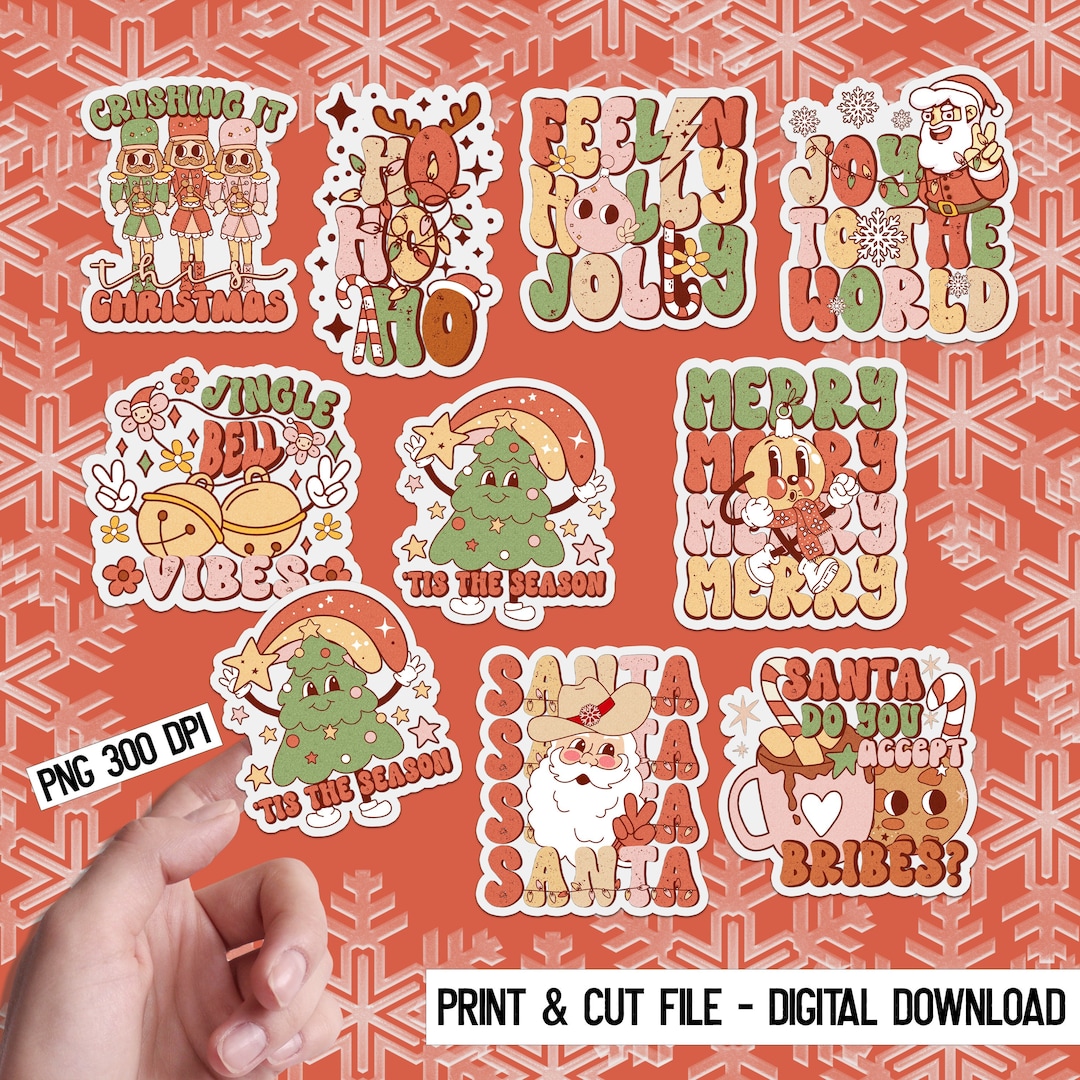 PRINTABLE Stickers, Png Files, Retro Christmas Stickers, Holiday ...