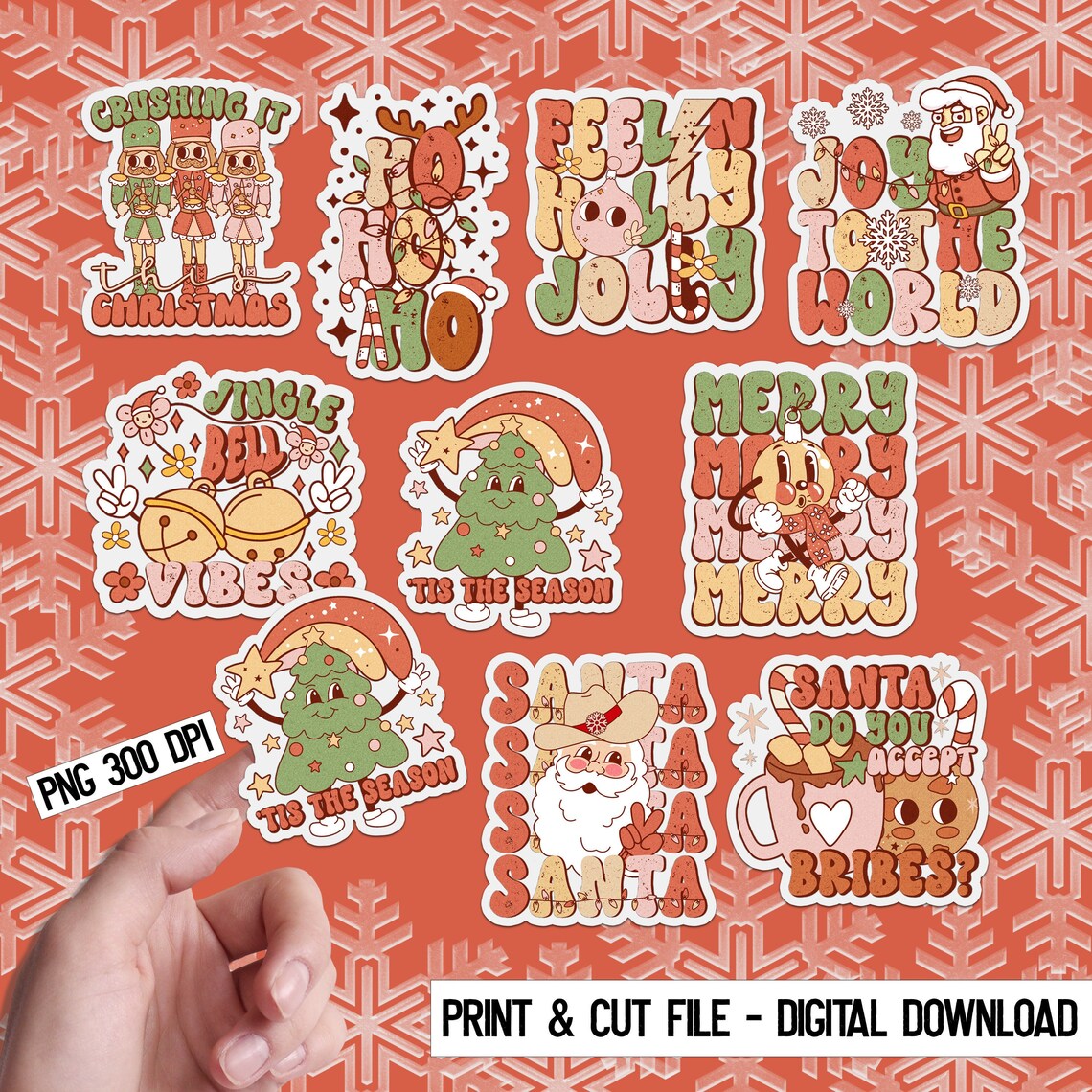 PRINTABLE Stickers Png Files Retro Christmas Stickers - Etsy