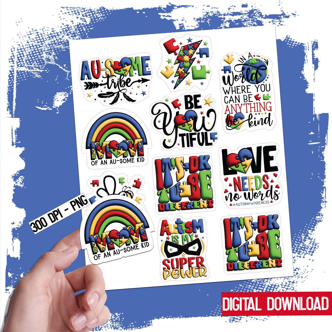 PRINTABLE Stickers, Png File, Retro 3D Autism Stickers, Awareness ...