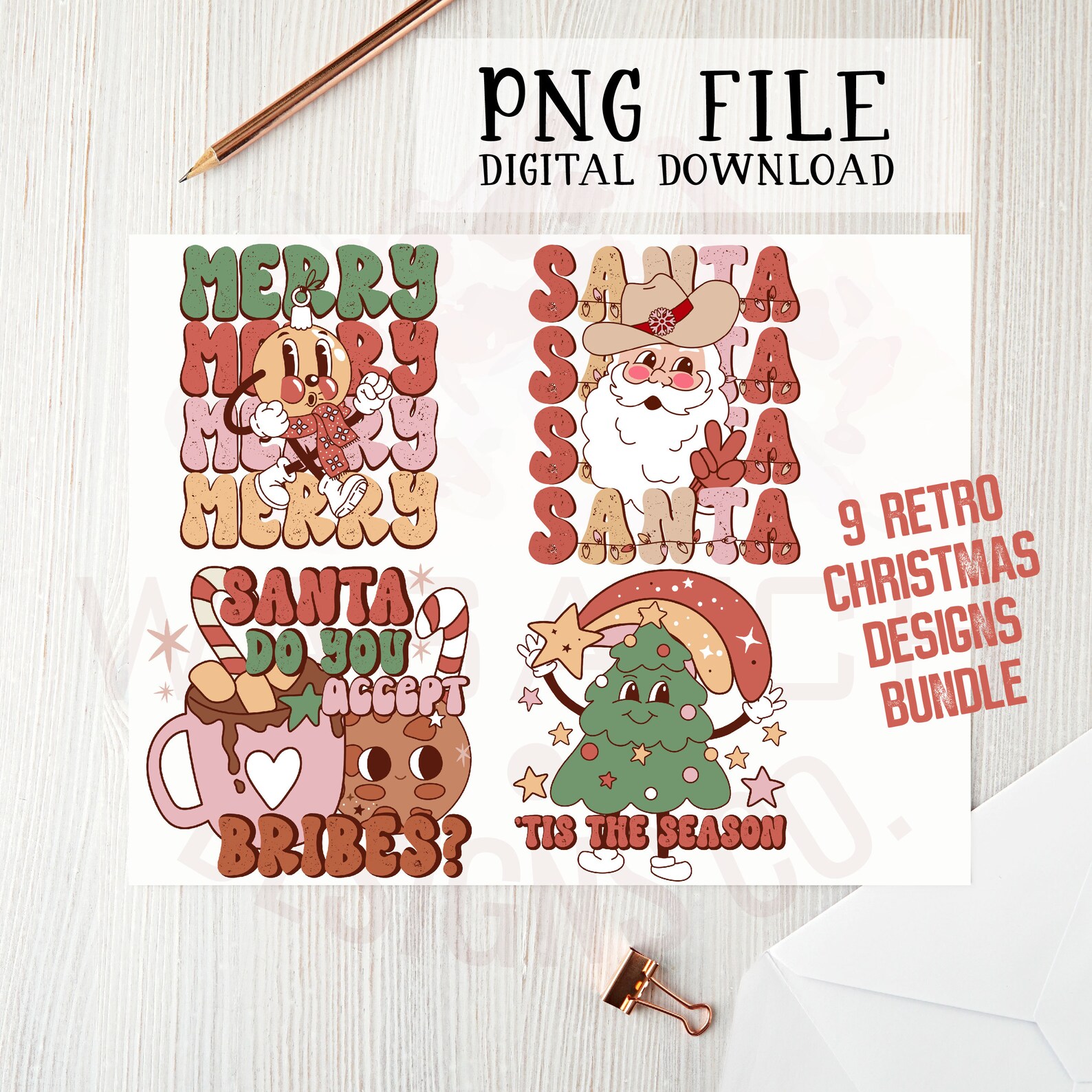 Retro Christmas PNG Files BUNDLE, Sublimation Designs, Christmas ...