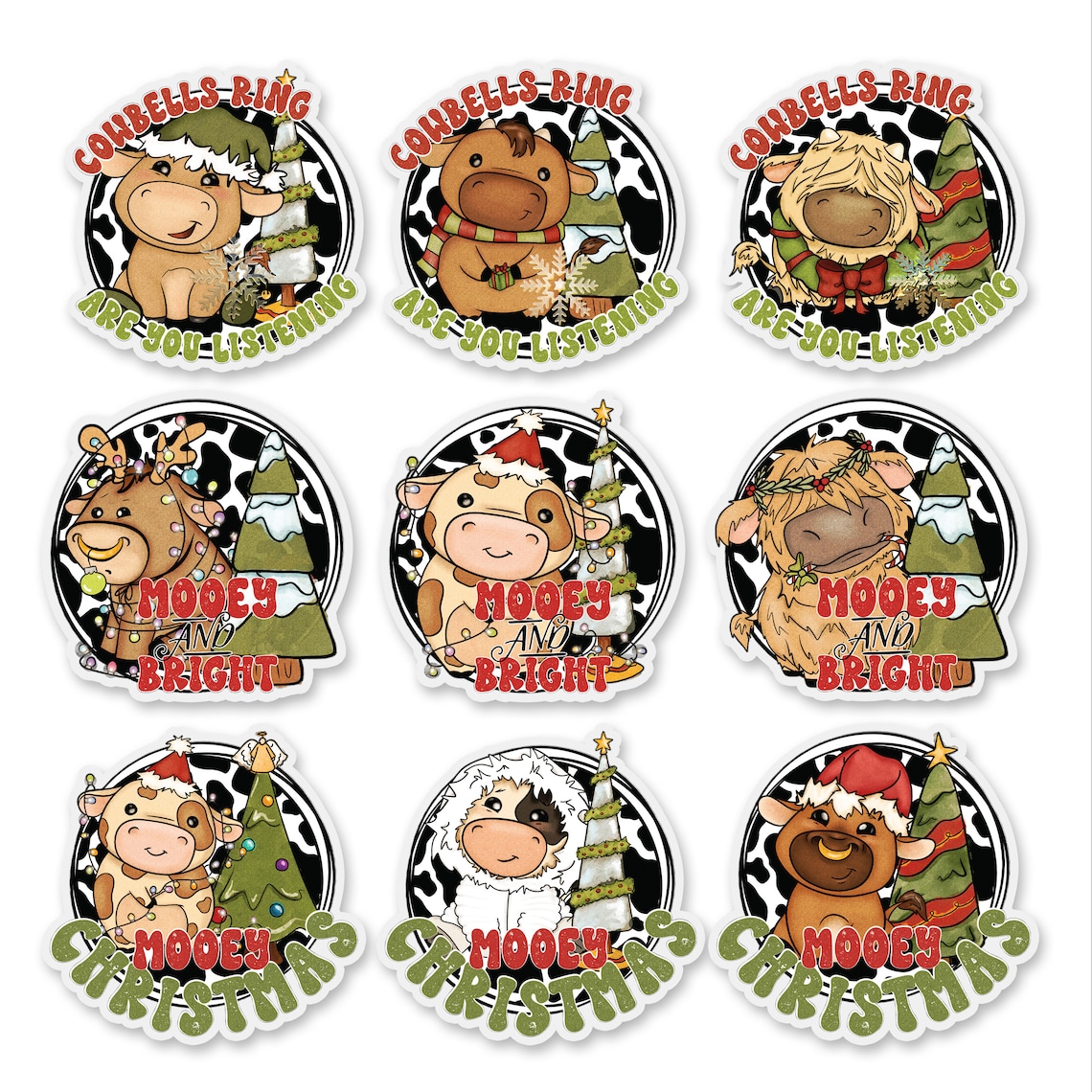 PRINTABLE Stickers Png Files Christmas Cow Stickers Farm - Etsy