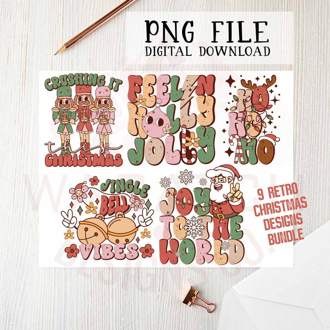 Retro Christmas PNG Files BUNDLE, Sublimation Designs, Christmas ...