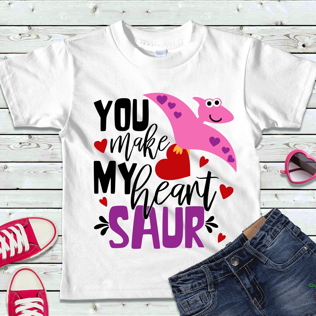 You Make My Heart Saur Svg, Valentine's Svg, Kids Valentine's Day ...