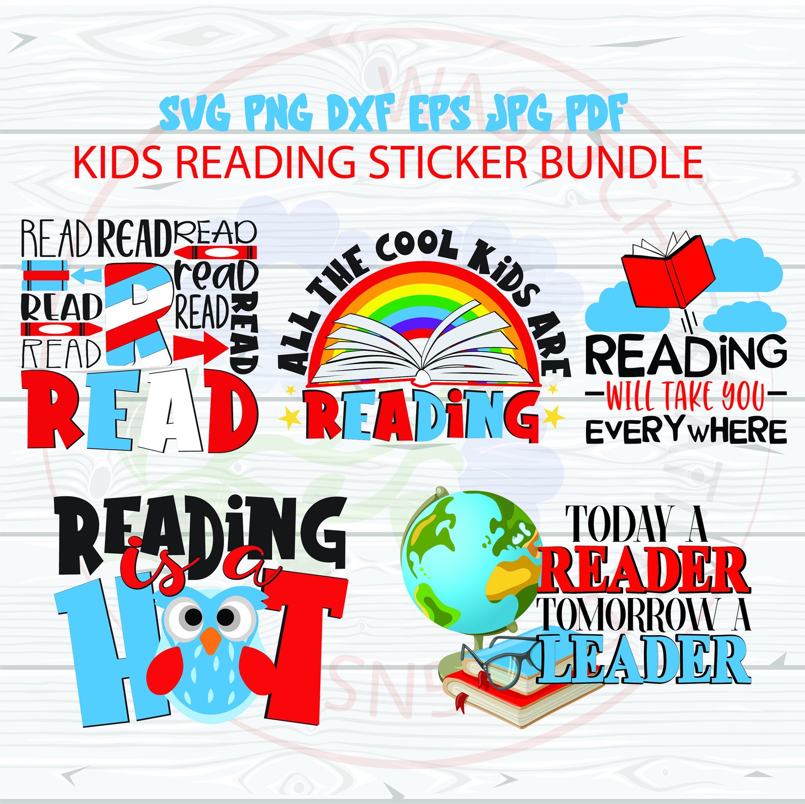 PRINTABLE Stickers Png Files Kids Reading Stickers School - Etsy