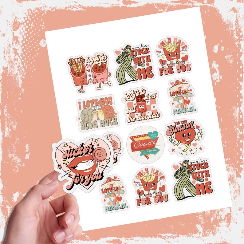 PRINTABLE Stickers Png File Retro Valentine's Stickers - Etsy