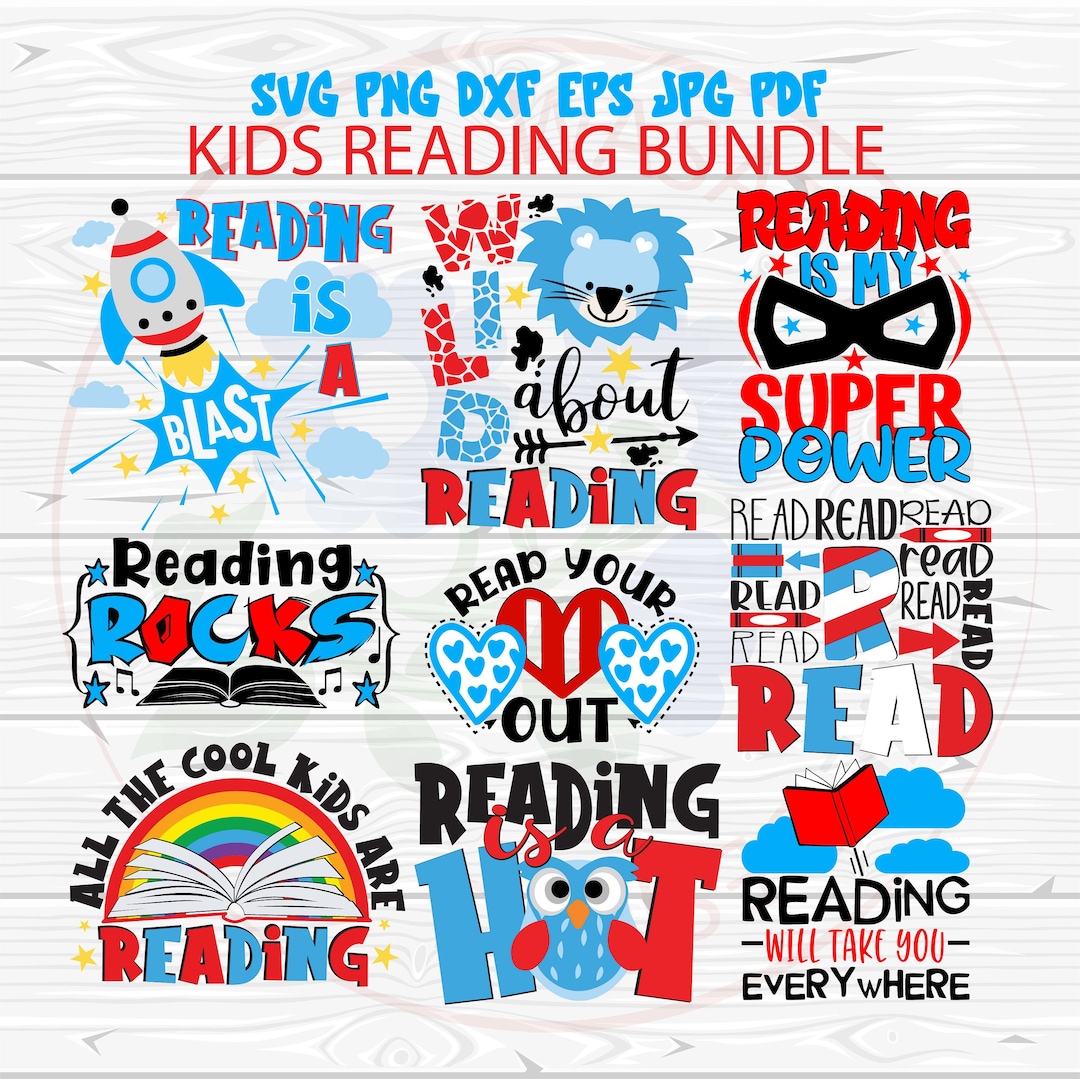 Kids Reading T-shirt Bundle SVG Cutting File, Reading Svg, Silhouette ...