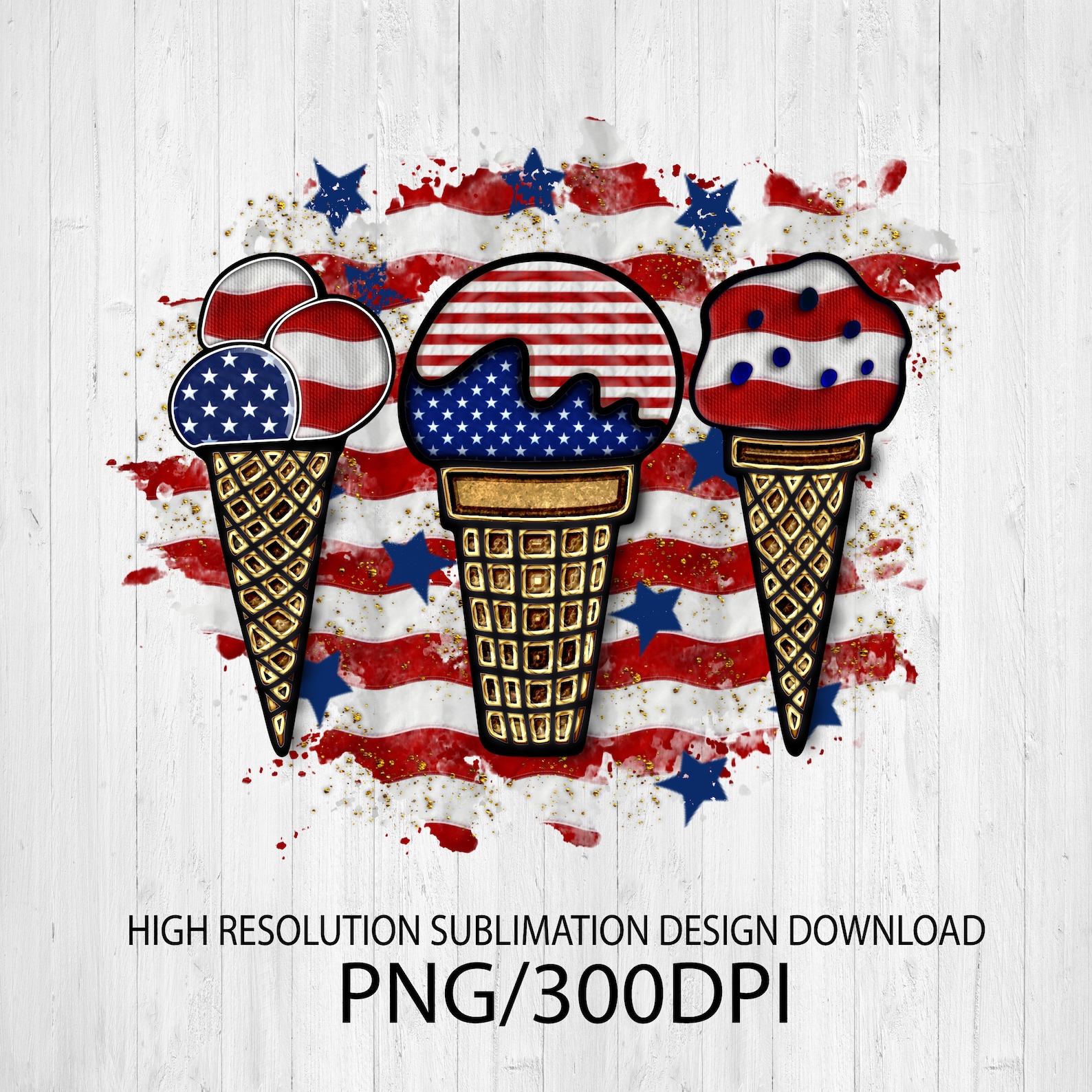 Patriotic Ice Cream PNG for Sublimation Printable DTG | Etsy