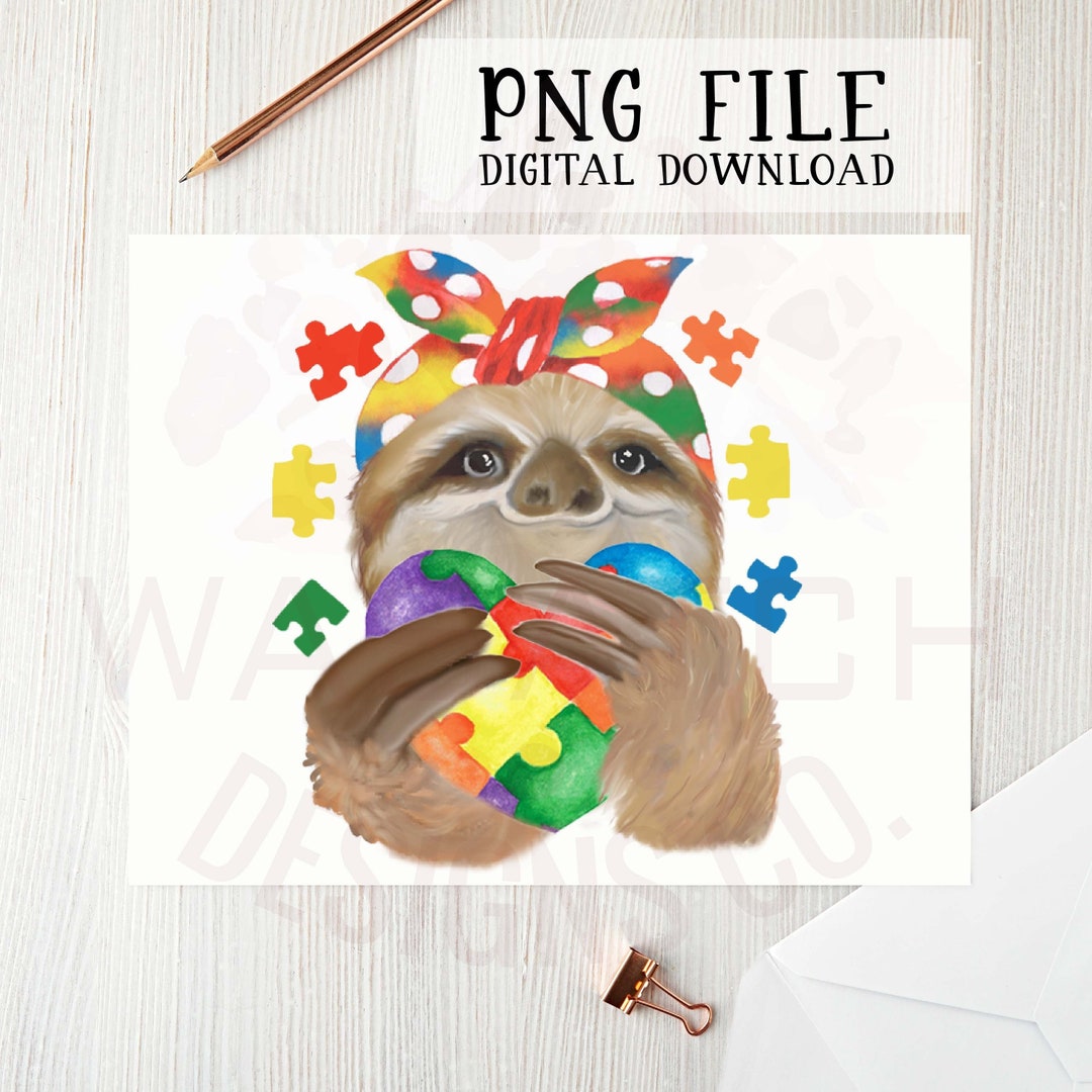 Autism Sloth Sublimation PNG File, Sublimation Designs, PNG Files ...