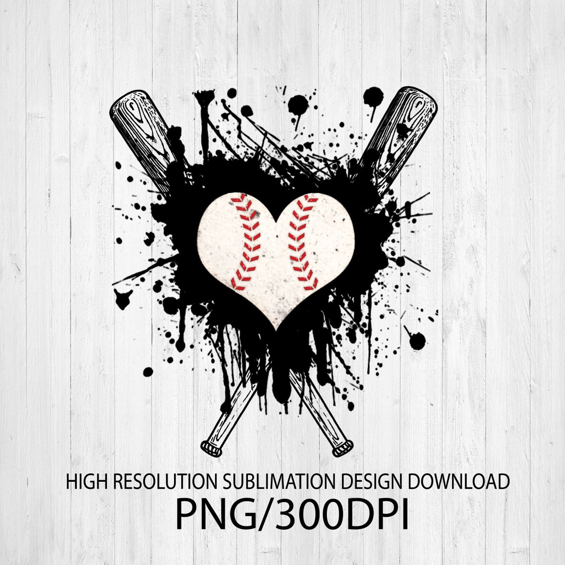 Grunge Baseball Heart PNG file for sublimation printing DTG | Etsy
