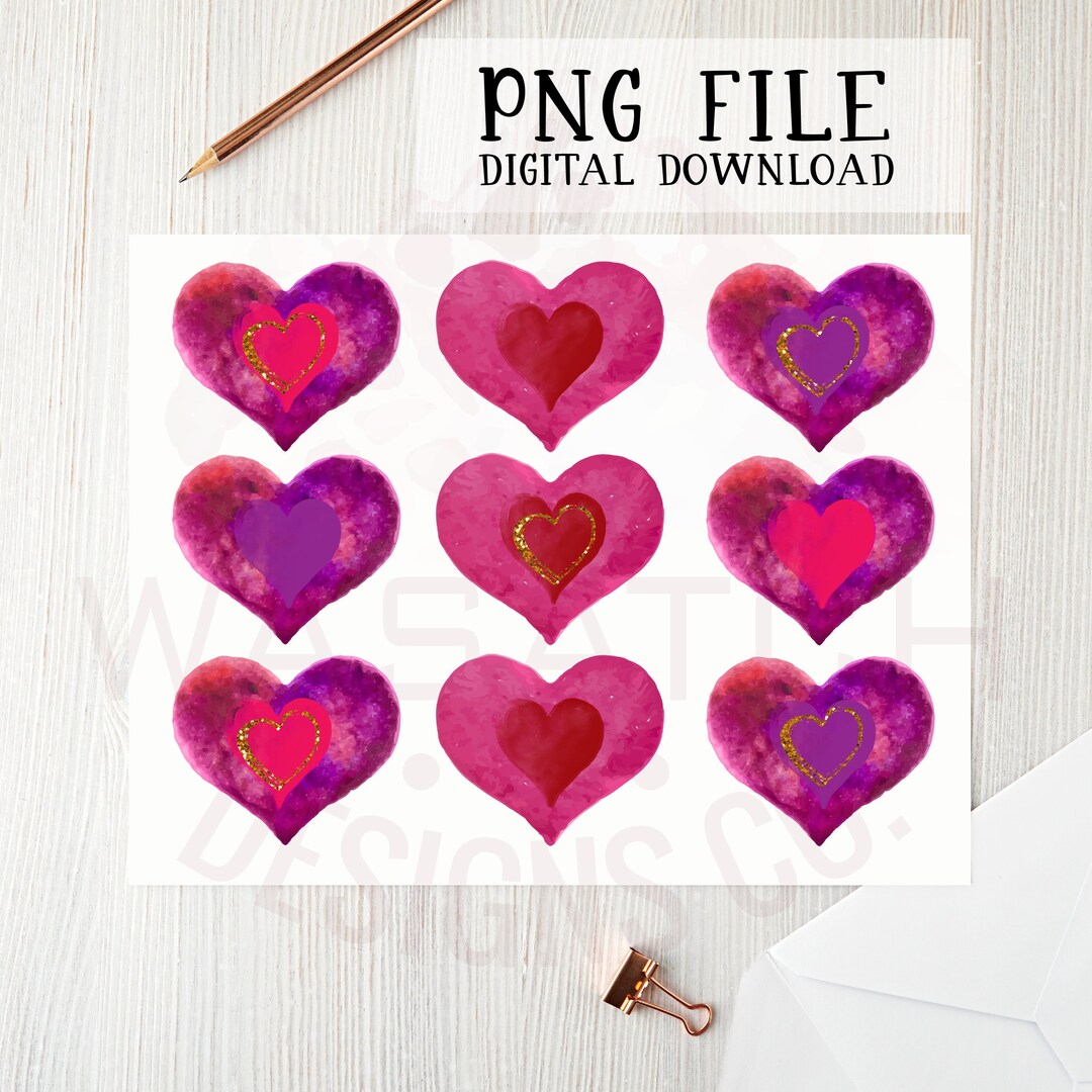 Watercolor Hearts Png File for Sublimation Printing, DTG Printing ...