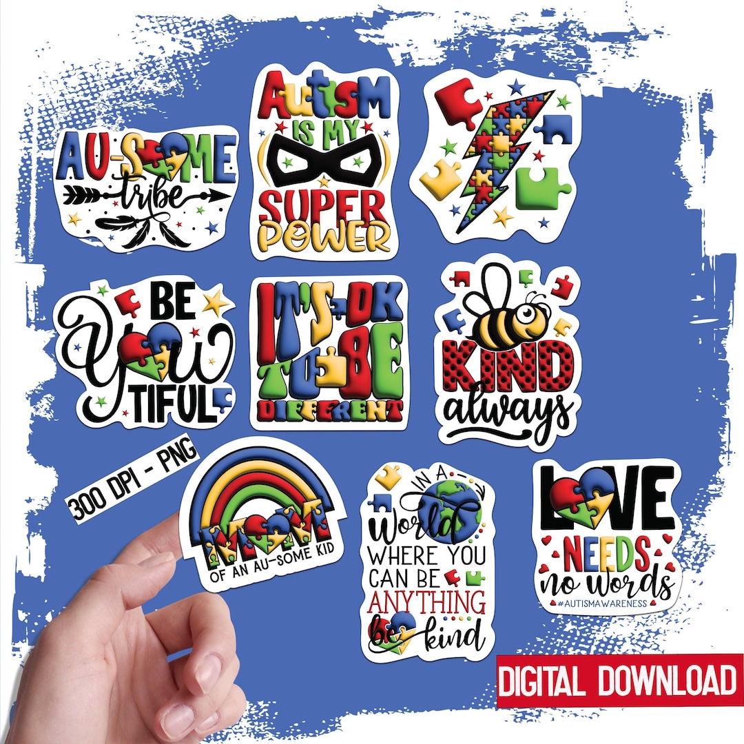 PRINTABLE Stickers, Png File, Retro 3D Autism Stickers, Awareness ...