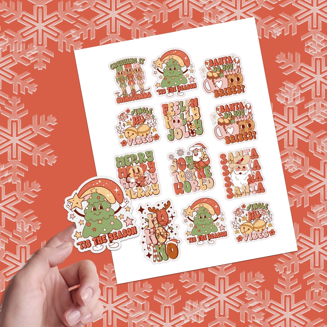 PRINTABLE Stickers, Png Files, Retro Christmas Stickers, Holiday ...