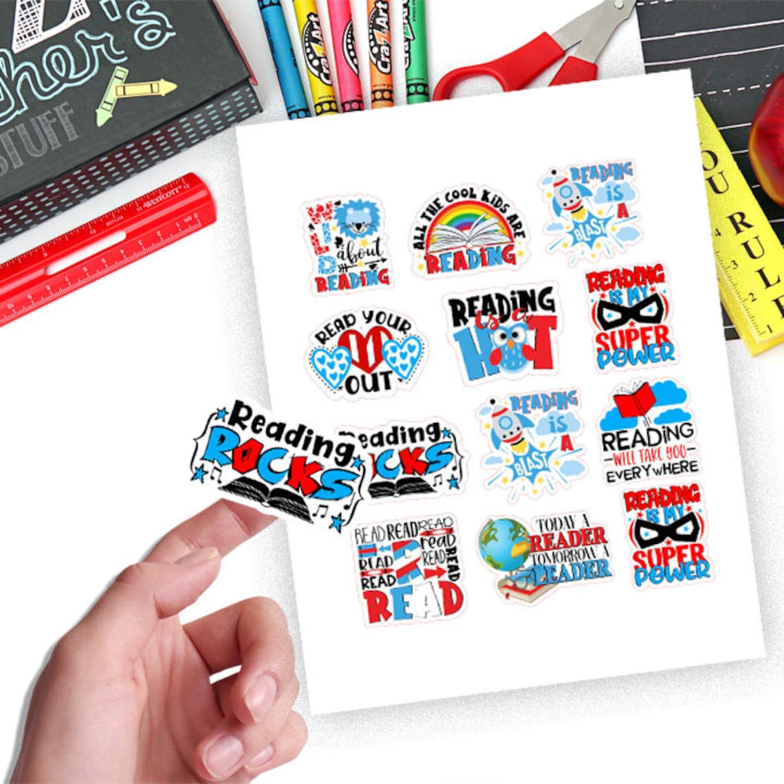PRINTABLE Stickers Png Files Kids Reading Stickers School - Etsy