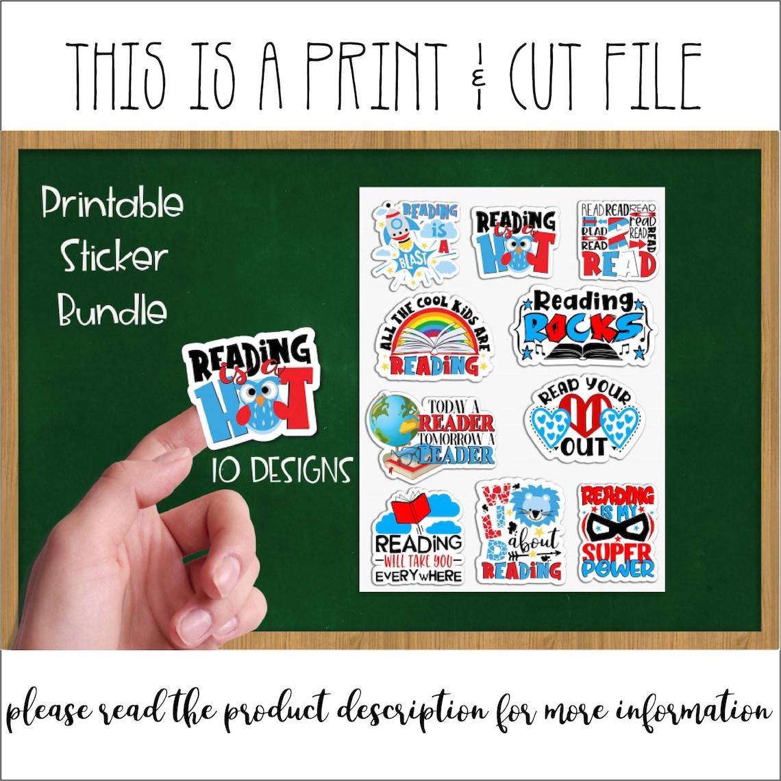 PRINTABLE Stickers Png Files Kids Reading Stickers School - Etsy