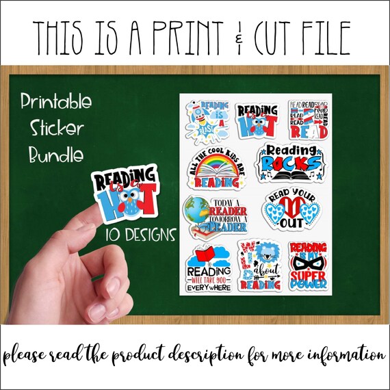 PRINTABLE Stickers Png Files Kids Reading Stickers School - Etsy