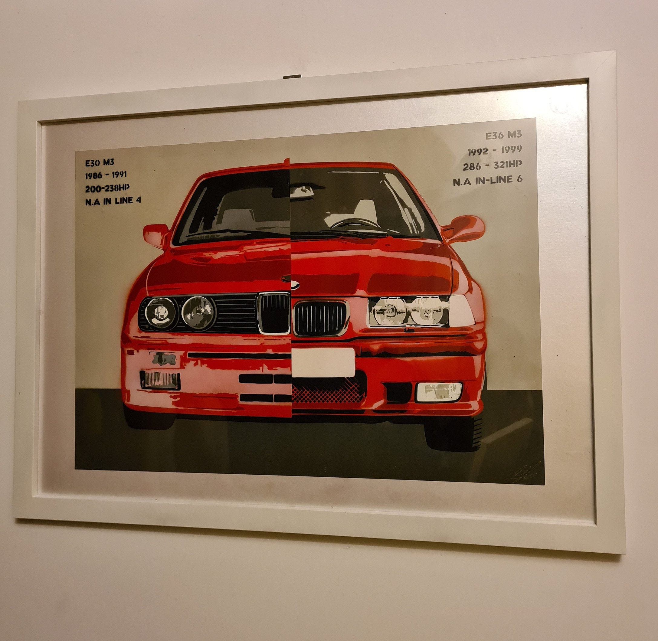 BMW E30 Evolution to E36 M3 - Spray Art Painting Red - A2 - Etsy UK
