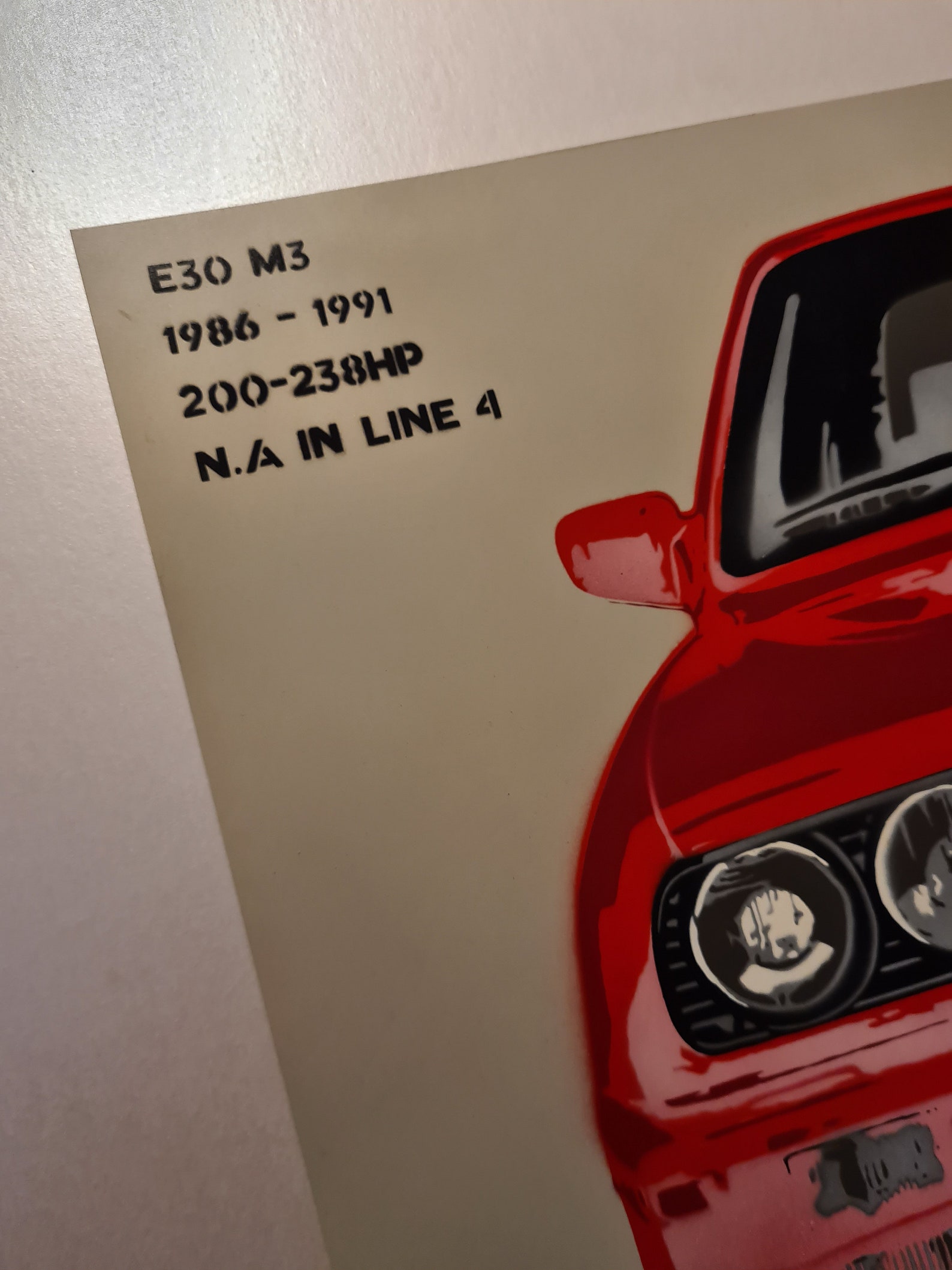 BMW E30 M3 V2 Spray Art Painting Red A3 | Etsy