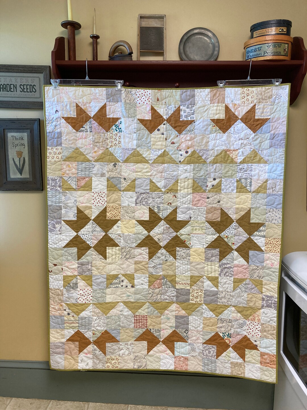 Modern Patchwork Quilt; Throw Size Quilt in Muted Neutral Tones; Low ...