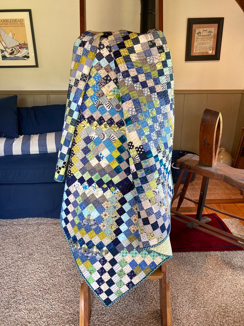 Smashing Blue and Green Around the World Scrappy Patchwork - Etsy