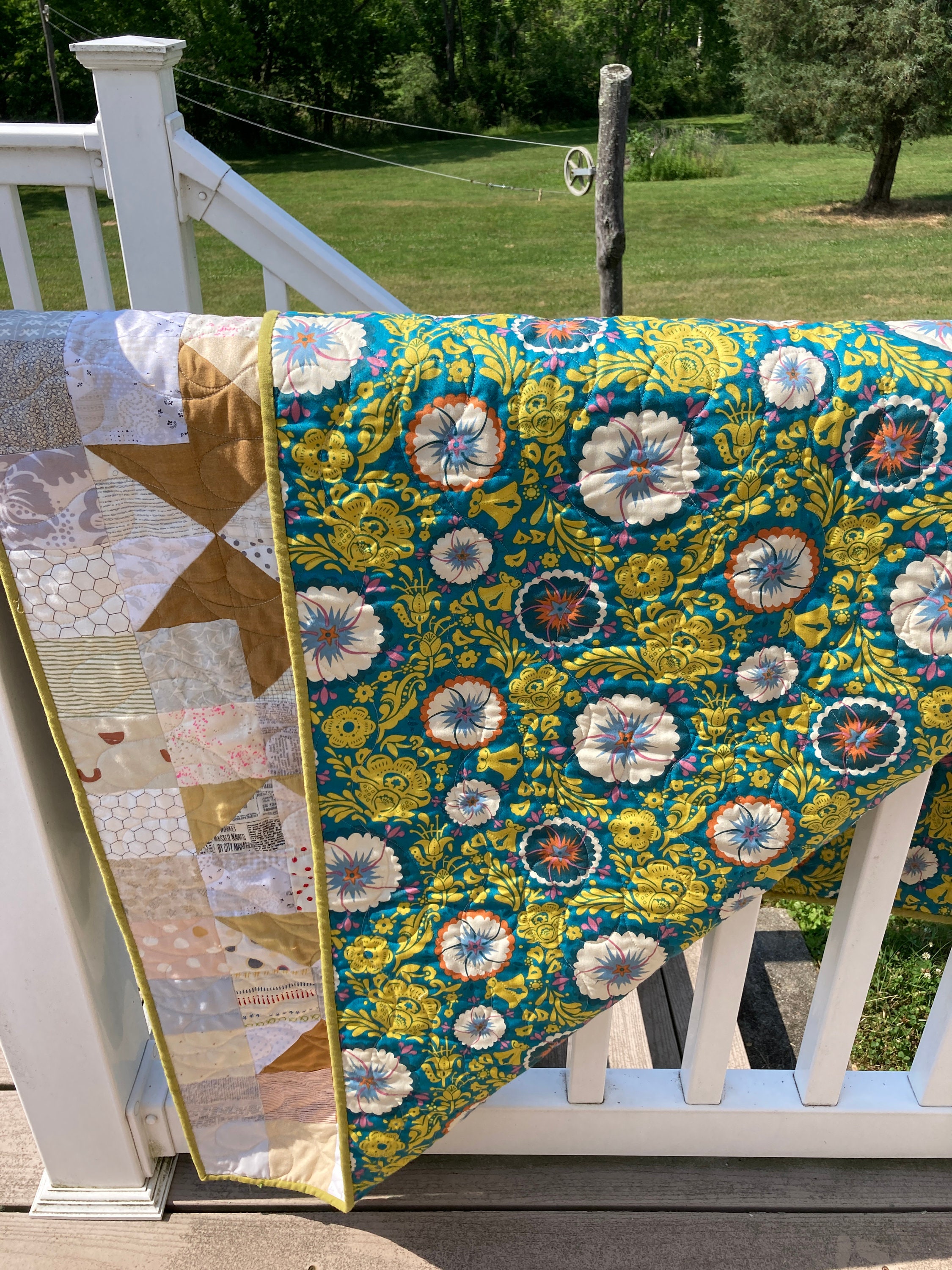 Modern Patchwork Quilt Throw Size Quilt in Muted Neutral Tones Low Volume Scrappy Background ...