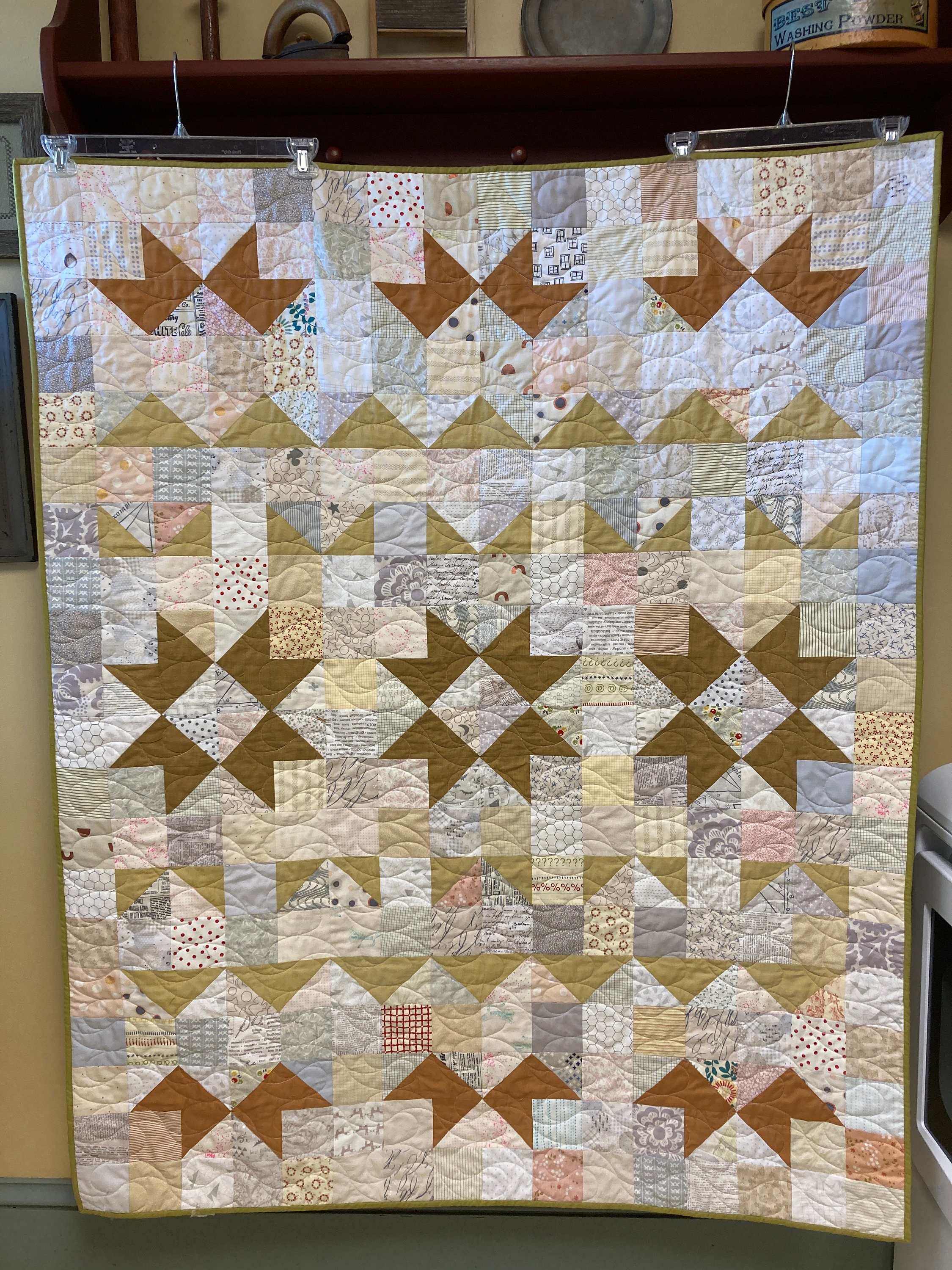 Modern Patchwork Quilt Throw Size Quilt in Muted Neutral Tones Low Volume Scrappy Background ...