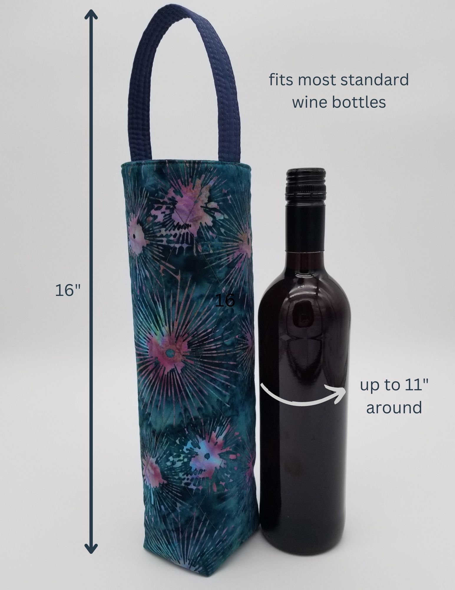 Wine Bottle Carrier Tote - Aqua Blue + Mint Green Fern Batik, Metallic ...