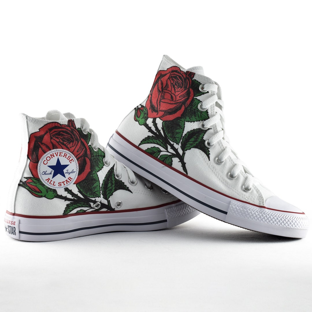 Rose Custom Converse Flower Custom Shoes Floral Painted Sneakers ...