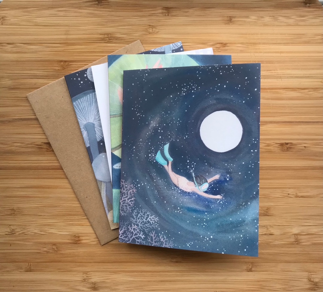 Whimsical Greeting Cards, Art Cards, All Occasion Cards, Set of ...