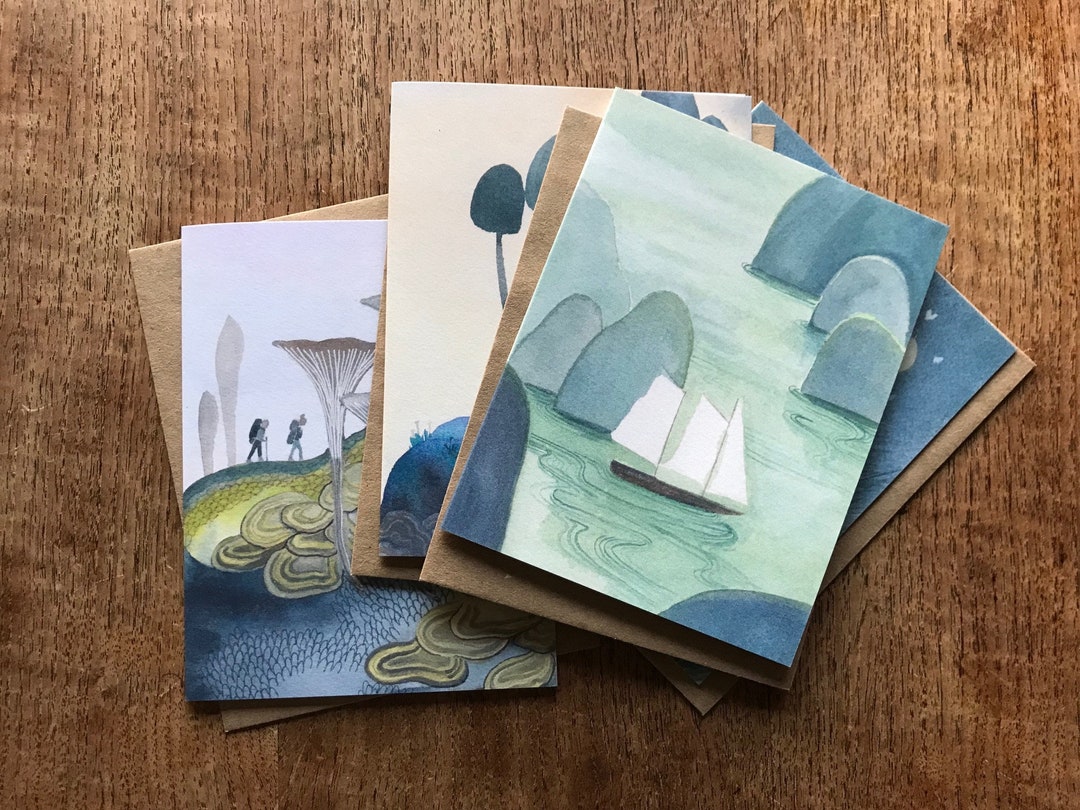 Whimsical Greeting Cards, Art Cards, All Occasion Cards, Set of ...