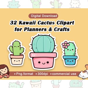 Kawaii Cactus Clipart Set | Succulent PNG Bundle for Digital Planners ...