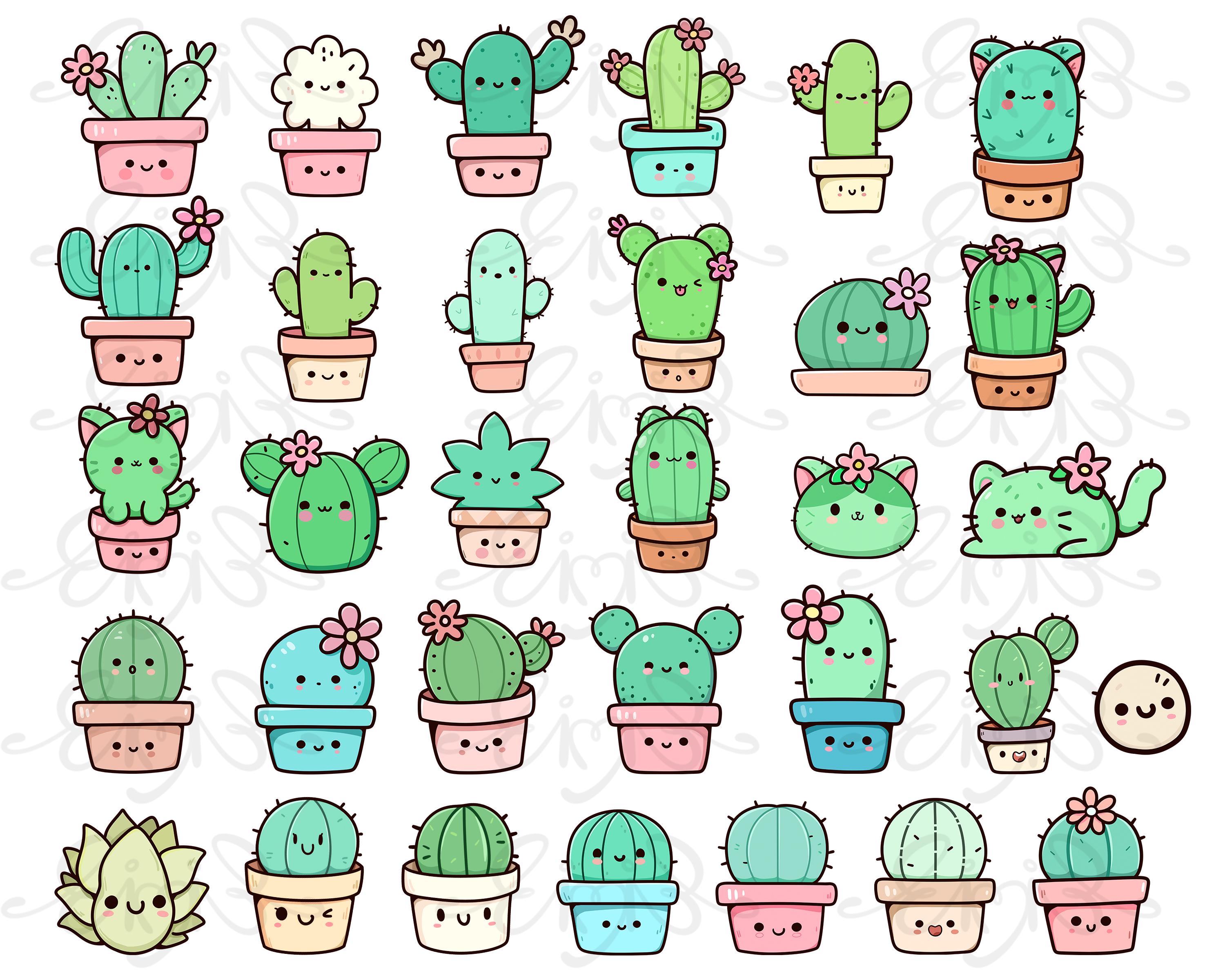 Kawaii Cactus Clipart Set | Succulent PNG Bundle for Digital Planners ...