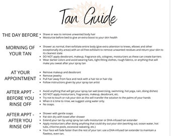 TAN GUIDE PDF Digital Download Sunless Tanning After Care - Etsy