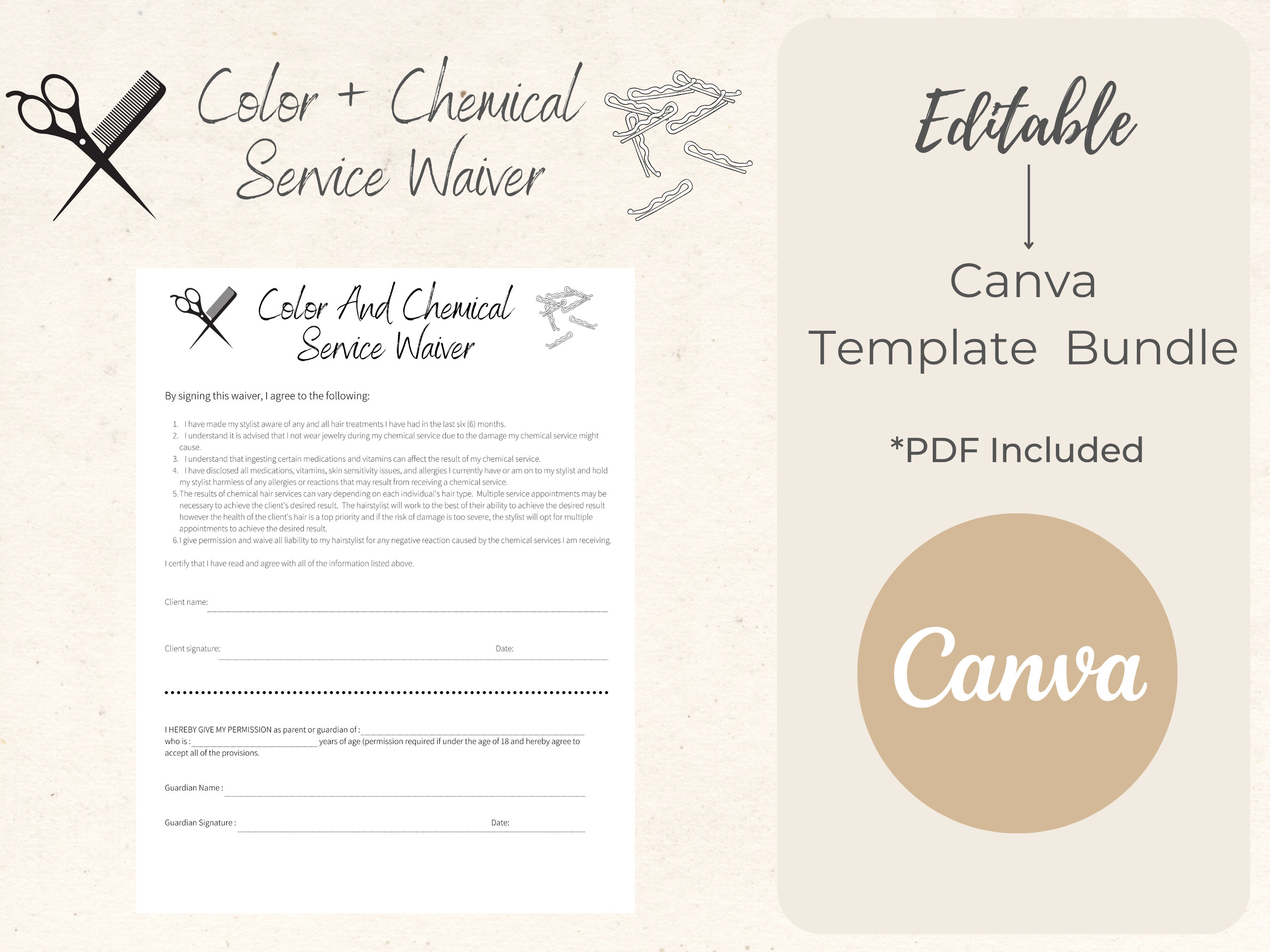 Color and Chemical Service Waiver Editable Canva Template PDF Hair ...