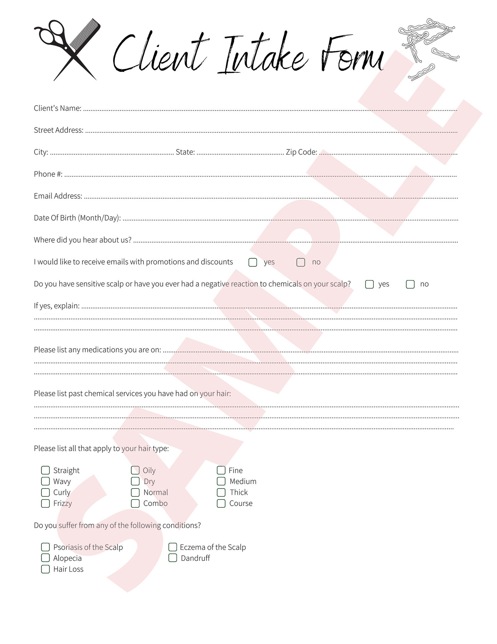Hair Salon Client Intake Form Hair Stylist New Client Etsy Free Nude 
