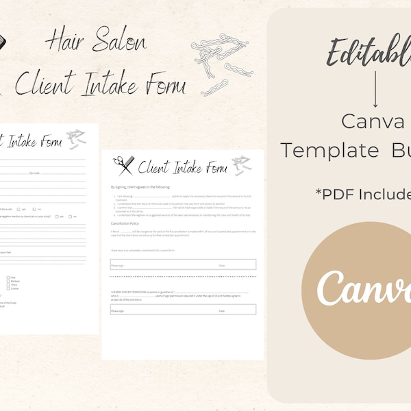 Hair Salon Client Intake Form Canva Template PDF Editable Hair Stylist ...