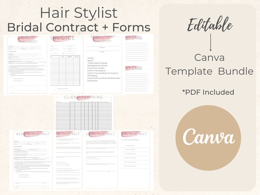 Hair Stylist Wedding Contract and Forms Editable Canva Template and PDF ...