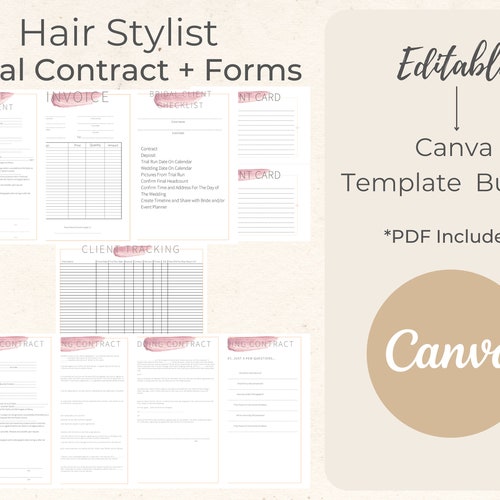 Hair Stylist Wedding Contract and Forms Editable Canva - Etsy