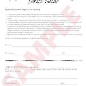 Color and Chemical Service Waiver Editable Canva Template PDF Hair ...