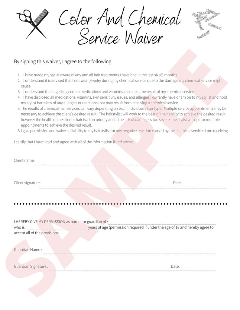 Color and Chemical Service Waiver Editable Canva Template PDF Hair ...