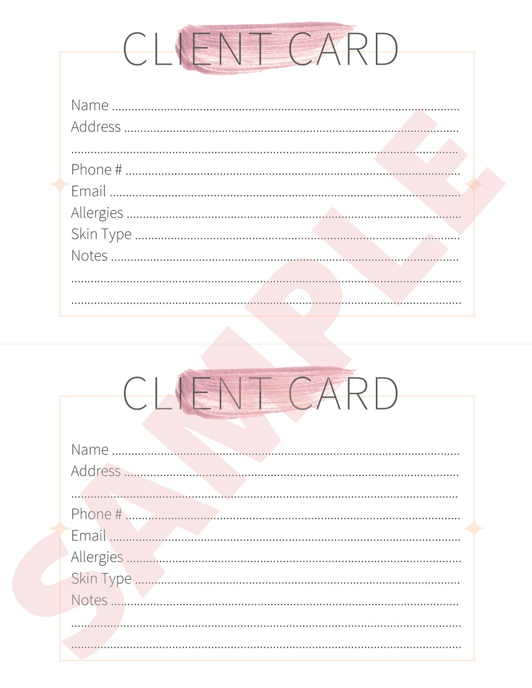 CLIENT CARD Makeup Artist Hair Stylist Client Information PDF - Etsy