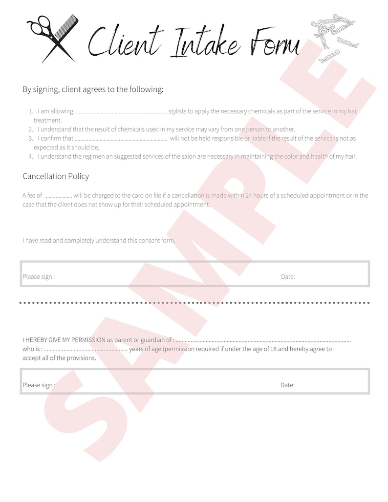 Hair Salon Client Intake Form Canva Template PDF Editable Hair Stylist ...