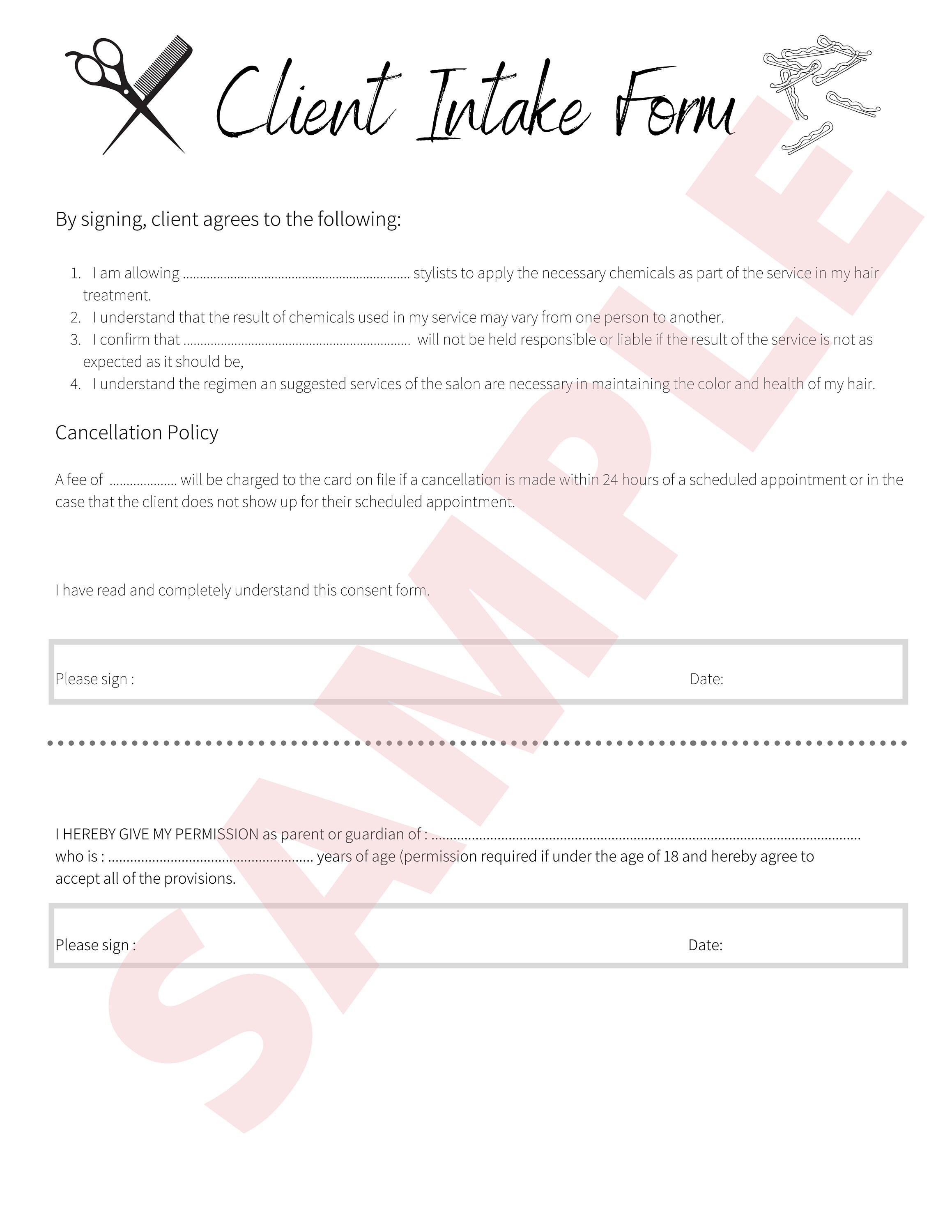 Hair Salon Client Intake Form Hair Stylist New Client Etsy Free Nude 