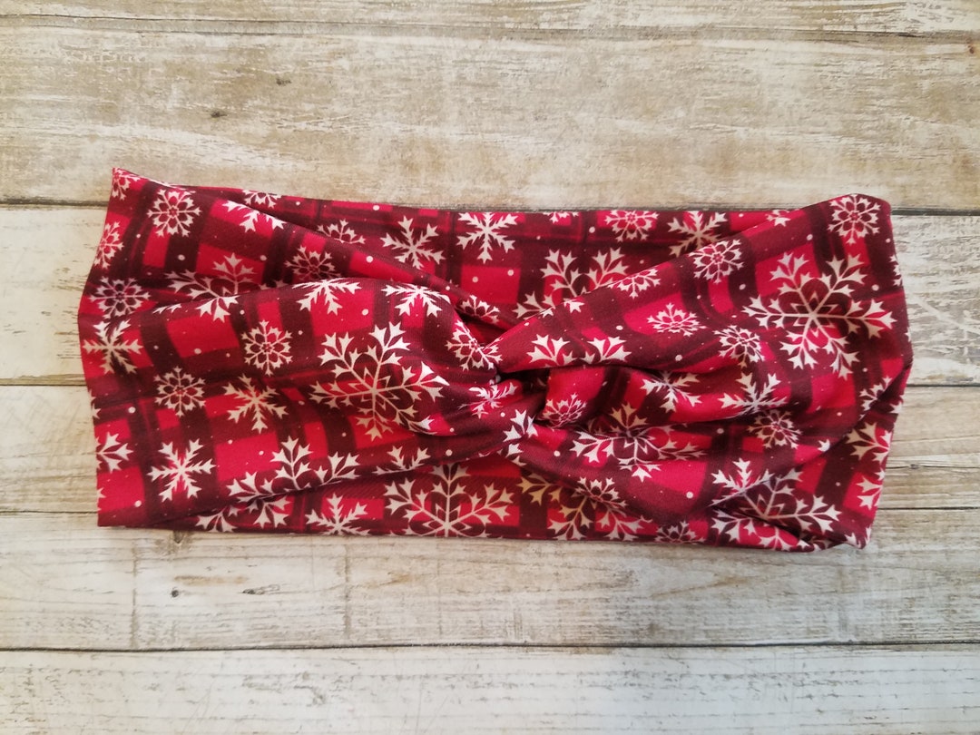 Red Plaid Snowflake Twisted Headband, Knotted Turban - Etsy