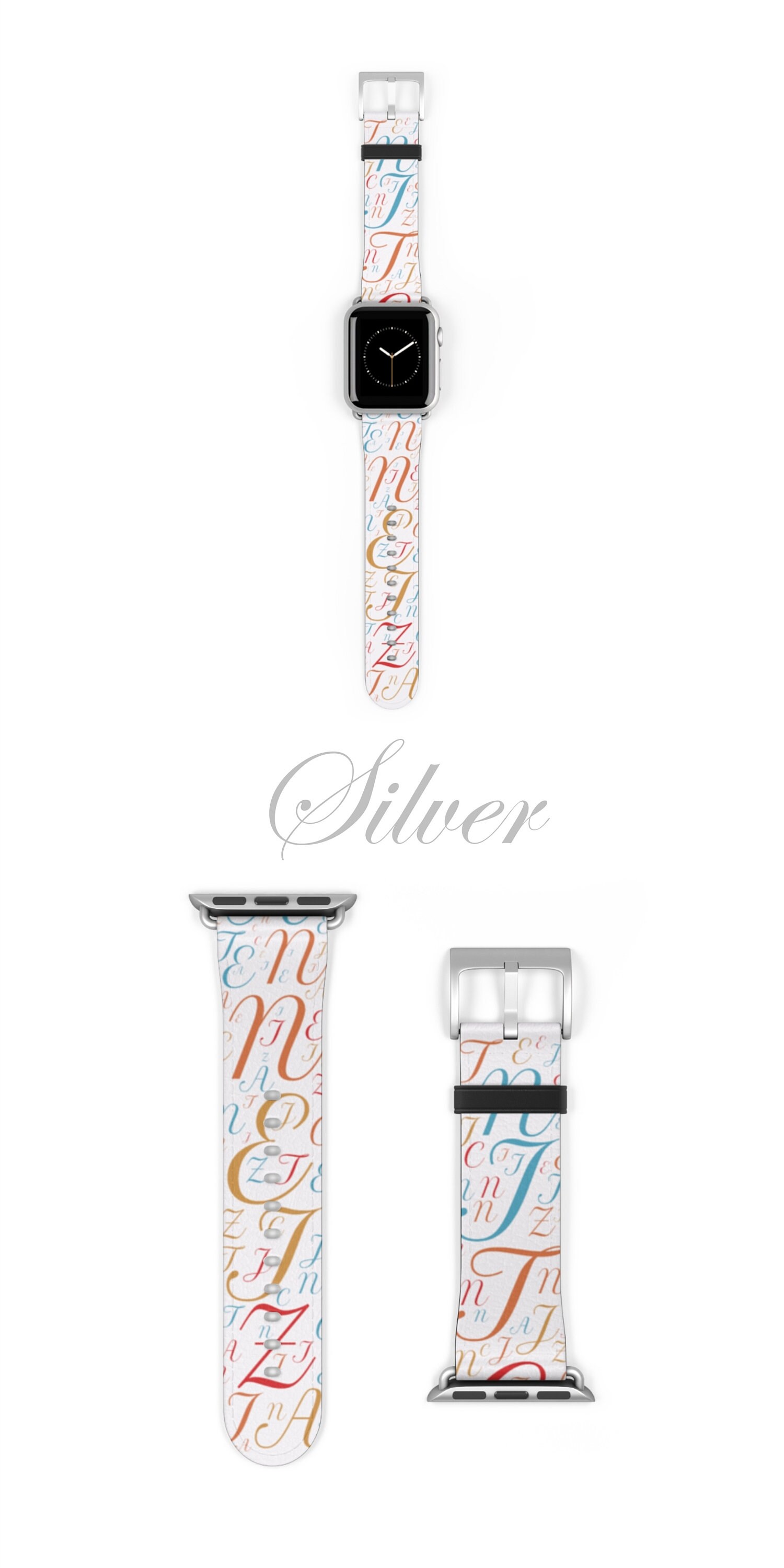 Personalized Name Letters Faux Leather Watch Band 38mm/40mm, 42mm/44mm ...