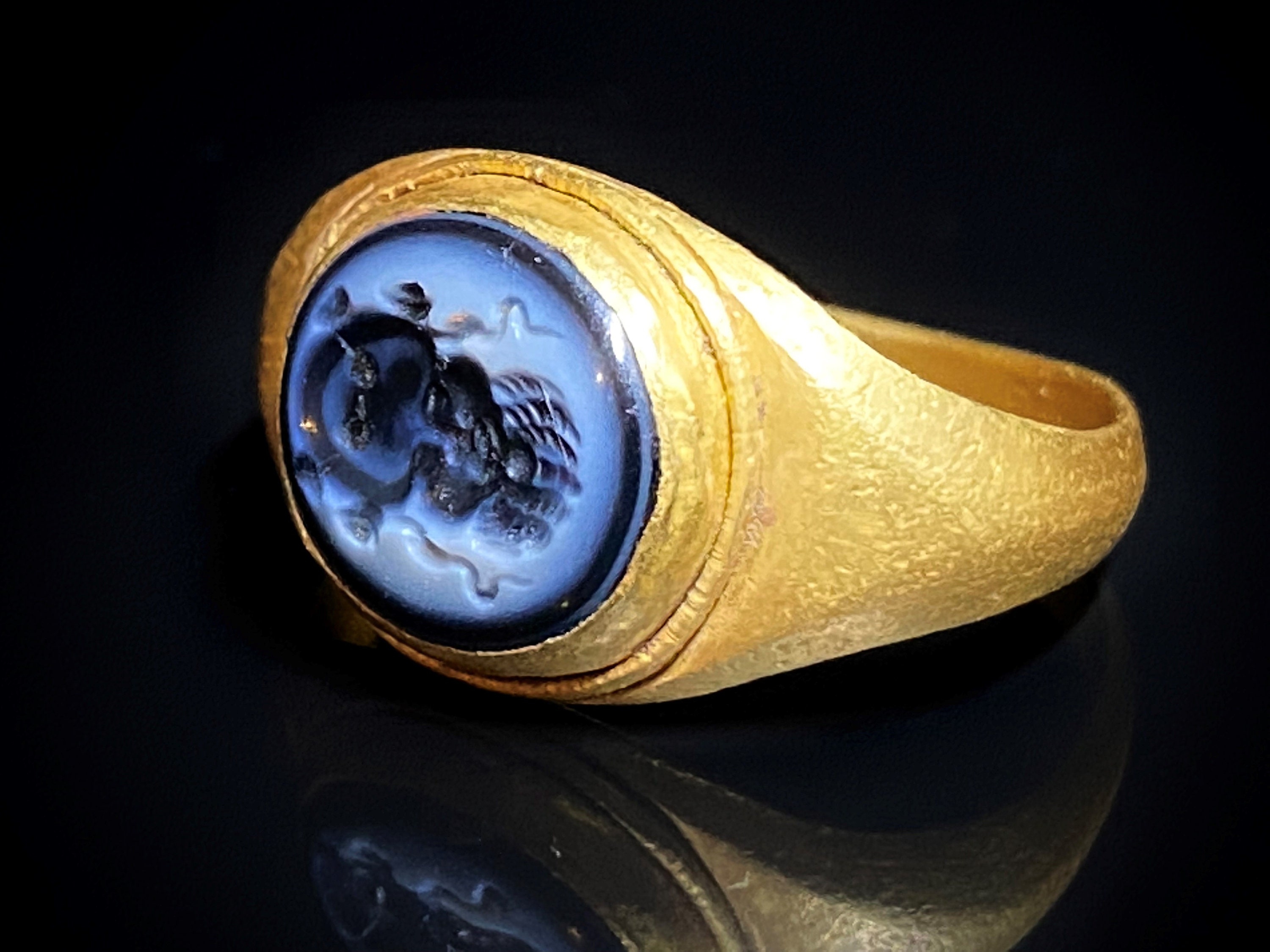 Roman Gold Ring With Intaglio Mask off Satir - Etsy
